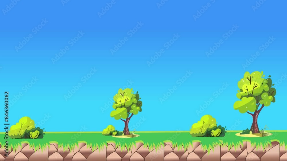 game background. Ground, grass, sky, tree and stars. 2D Game Platform ...