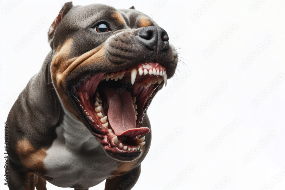 Angry pitbull dog with open mouth Isolated on white background Stock ...