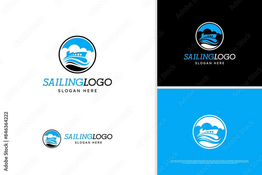 Vector sailing ship logo design vector, sea ship logo, transportation ...