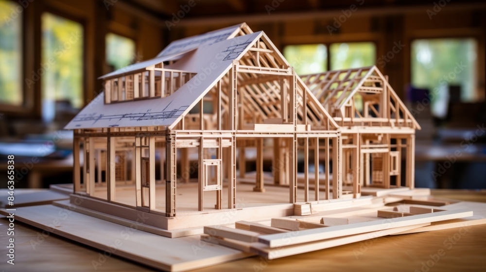 Foto de Construction of a wooden house according to architect's ...