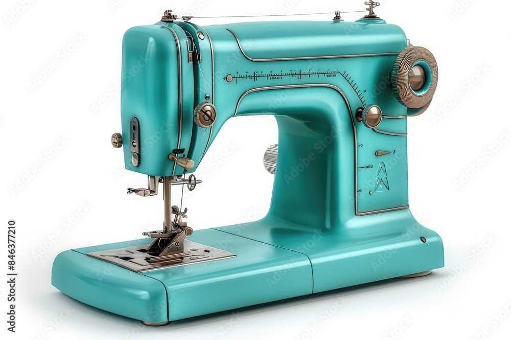 A vintage-inspired sewing machine with a vibrant turquoise exterior ...