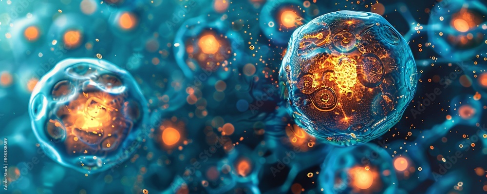 Microscopic view of cells and structures, medical and healthcare ...