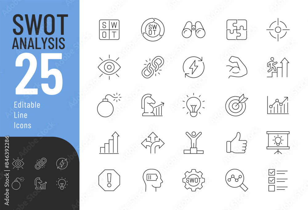 SWOT Analysis Editable Icons set. Vector illustration in modern thin ...
