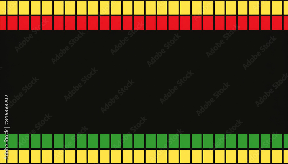 Abstract border in green, yellow and red on black background with text ...