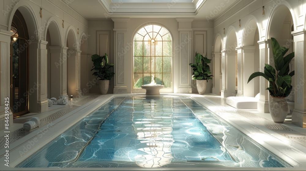 Foto de Design a small indoor double-height pool area with a skylight ...