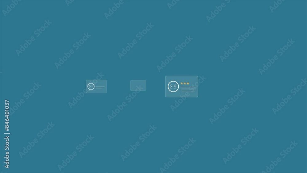 3D animated flying customer reviews with five star rating in the blue ...