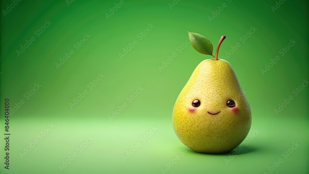 Cute pear fruit rendering on green background, , pear, fruit, cute ...
