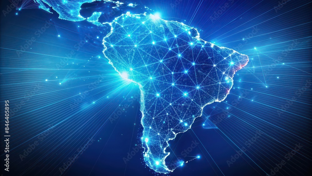 Digital map of South America with cyber technology and connectivity ...