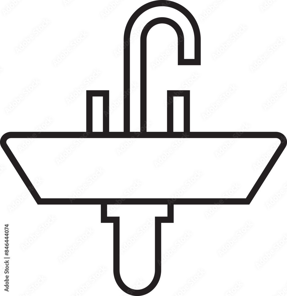 Kitchen Washbasin line icon. Sink with tap symbol, Kitchen furniture ...