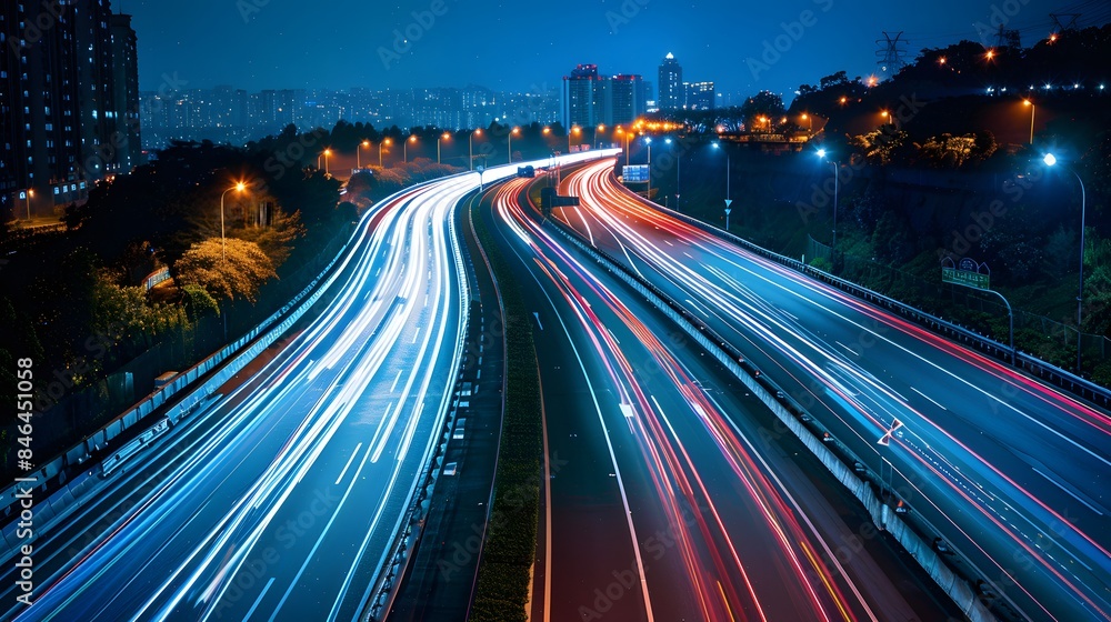 Top view of the expressway at night Take photos using the long exposure ...