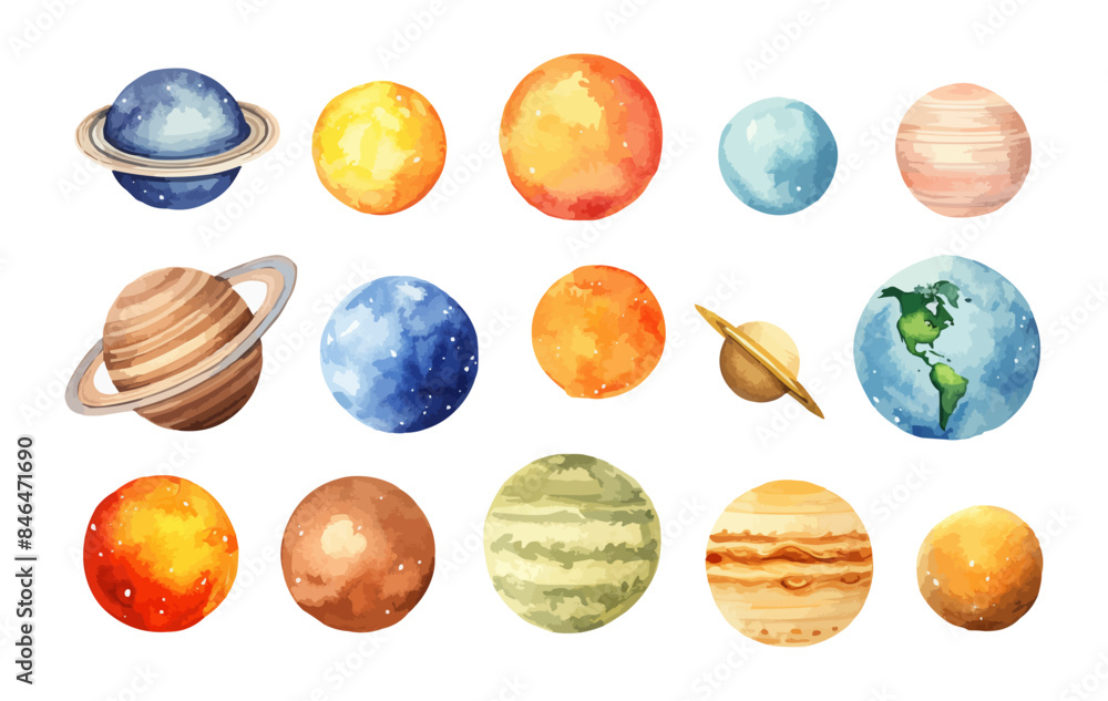Watercolor vector illustration planet galaxy universe solar system ...