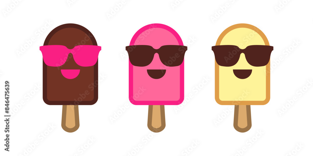 Logo popsicle. Grupo de helados de paleta sabores fresa, chocolate y ...