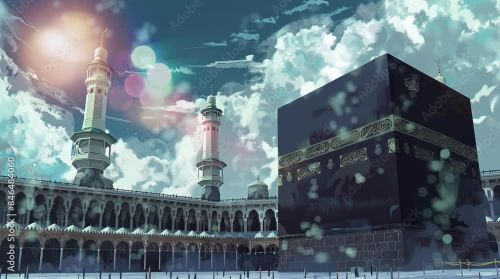 illustration of the Kaaba in Mecca during the Hajj season. seamless ...