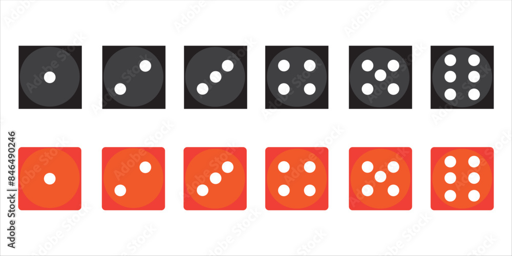 Game dice set isolated on transparent background. Set of dice in flat and linear design from one ...