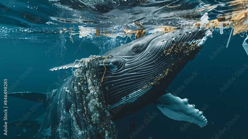 A stark contrast between the majesty of a breaching whale and the ...