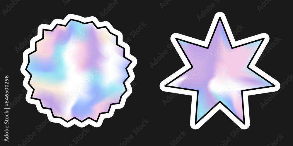 Abstract geometric stickers set in modern holographic gradient fill and ...