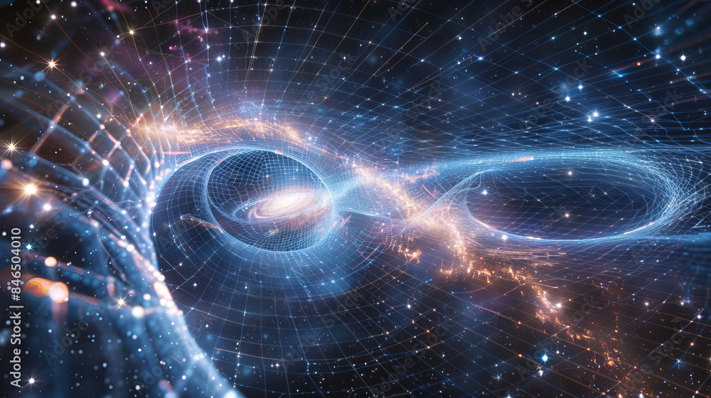 Colorful abstract background with contoured spacetime waves and forming ...