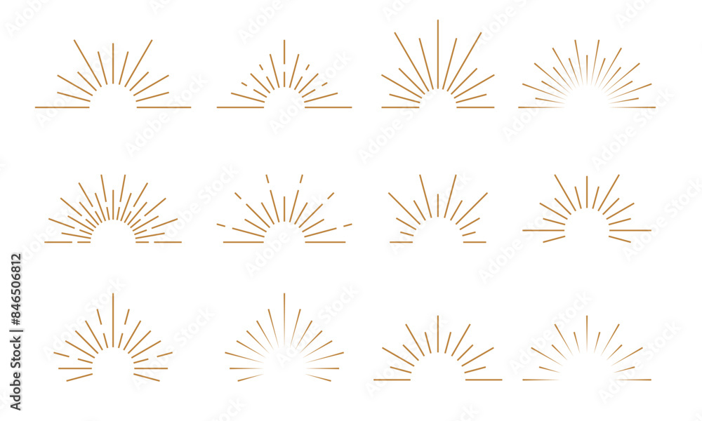 Bohemian linear logos, icons and symbols, sun, arc, window design ...