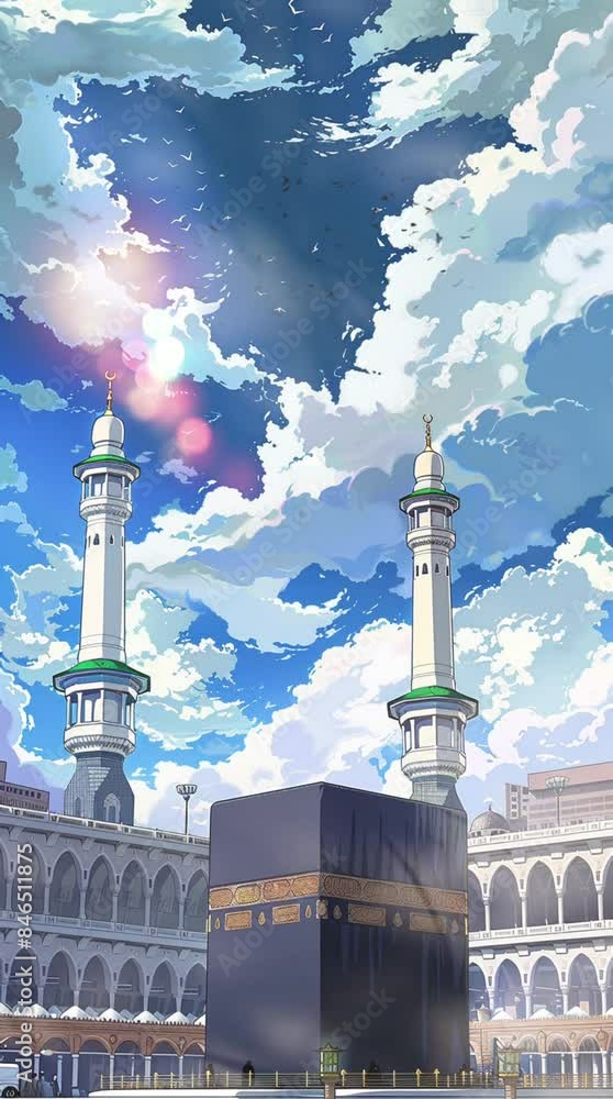 illustration of the Kaaba in Mecca during the Hajj season. seamless ...