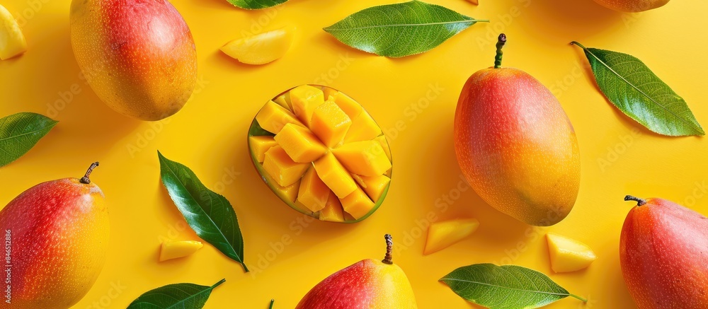 Innovative mango design in a flat lay setting with a vibrant yellow ...