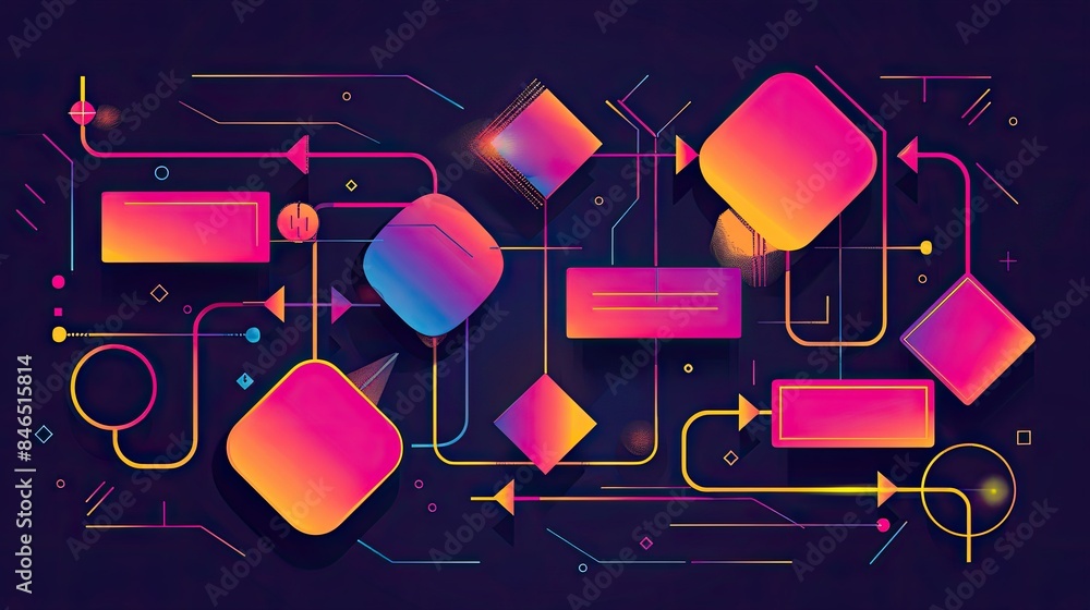 Stylish flowchart with arrows and nodes in a modern design Stock ...