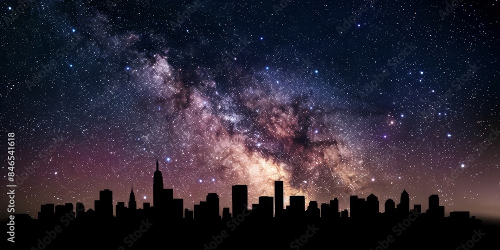 Blackout and power outage. A city skyline under a stunning starry night ...