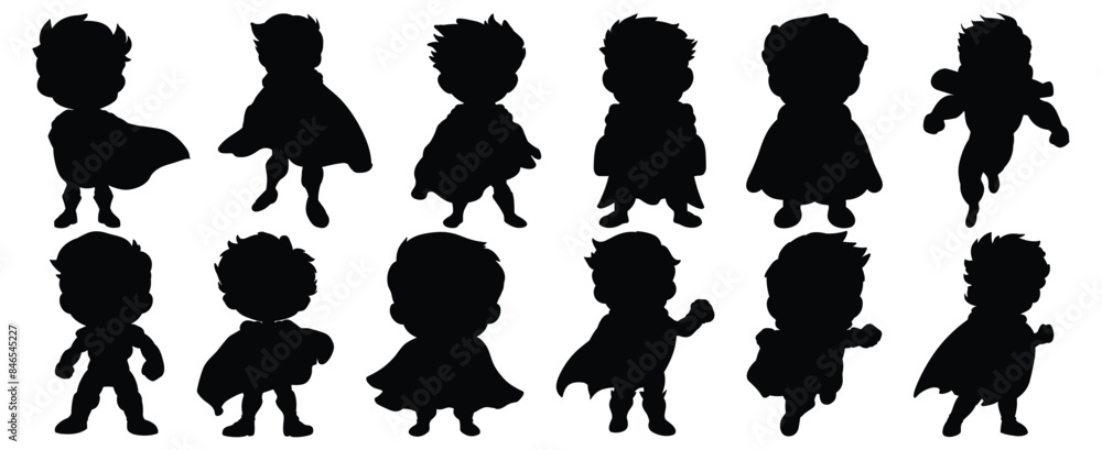 Superhero Kid silhouettes set, pack of vector silhouette design ...