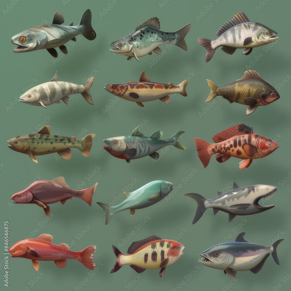 Set of different eyes on a green background. Fisherman. The colorful ...