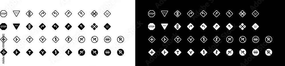 Traffic signs Vector icon set design. Warning Symbol Sign Isolate on ...