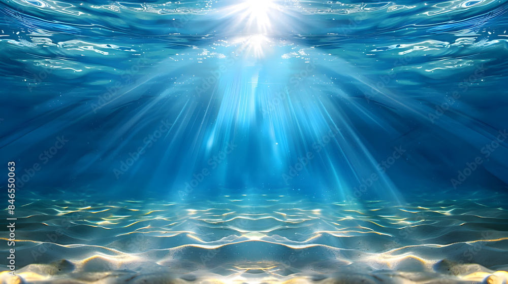 Underwater photo of the inside of the sea with sunrays and palm tree ...