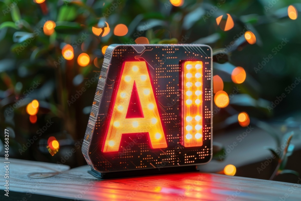 AI neon sign with orange glow, retro futuristic design, glowing ...