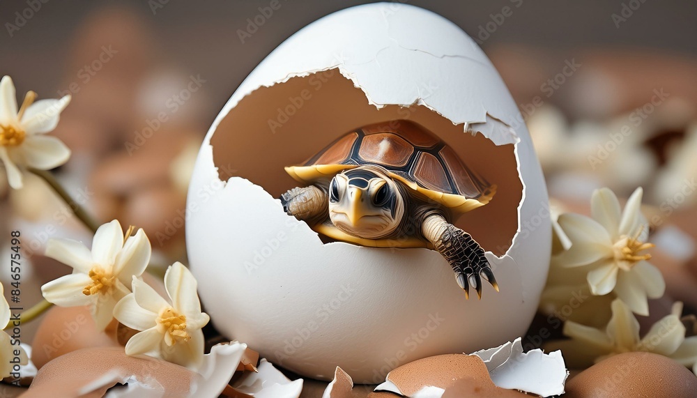 "Hatching Wonders: Little Turtles Emerging from Their White Eggs" "Egg ...