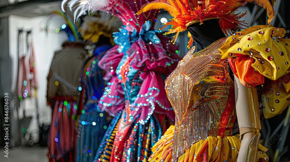 Set of colorful clothes for theater and circus actors. Dresses ...