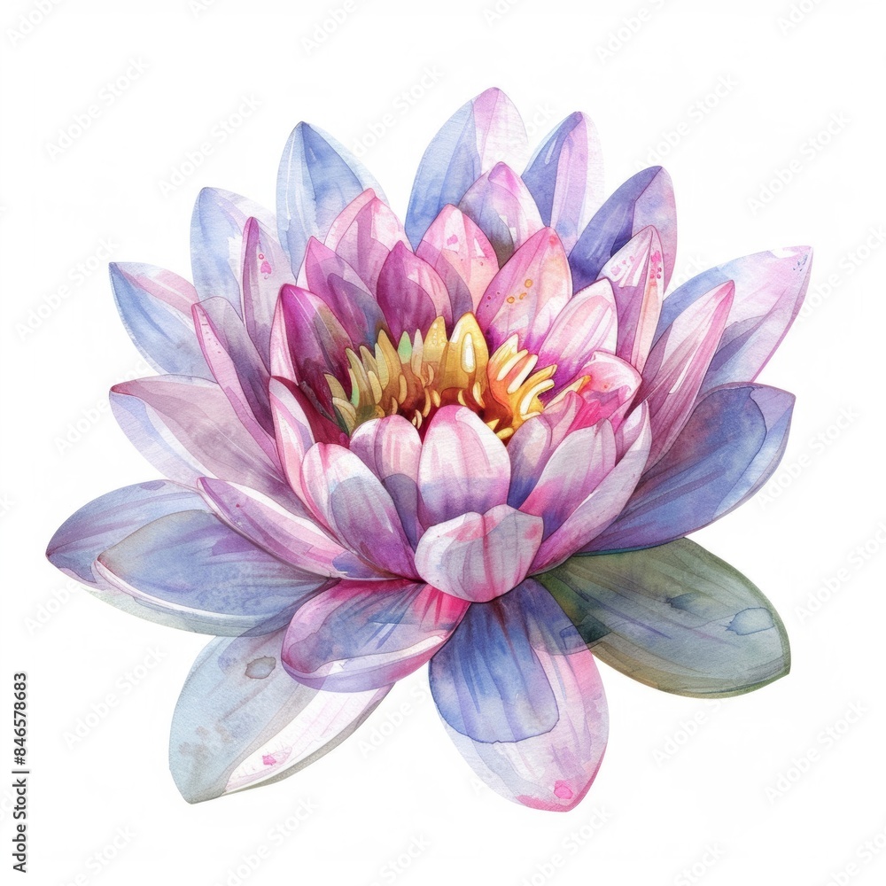 A beautiful watercolor clipart of a delicate lotus flower isolated on a ...