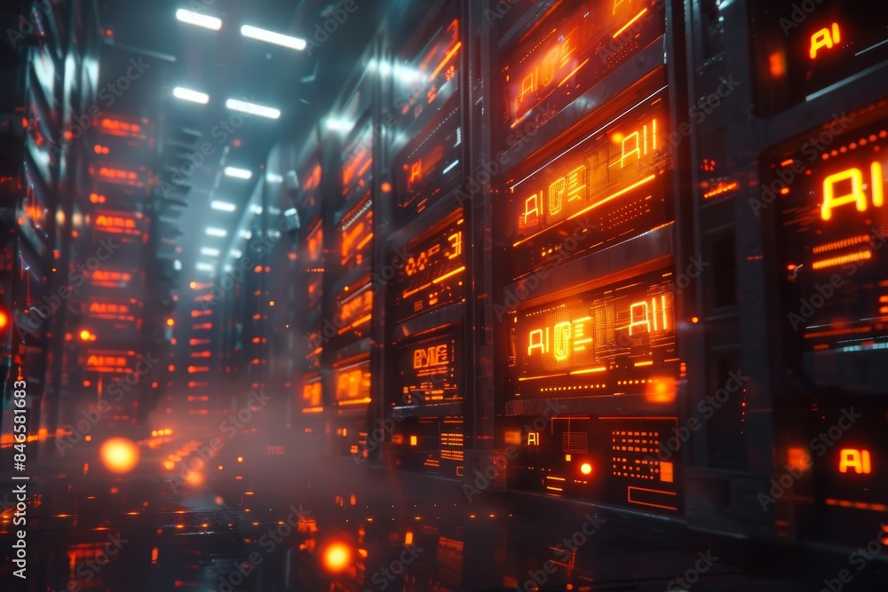 AI powered server racks in a data center, illustrating the integration ...