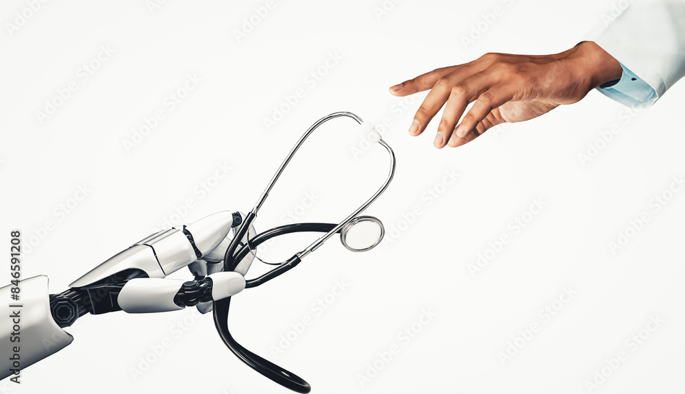 MLP 3D rendering medical artificial intelligence droid robot working in ...