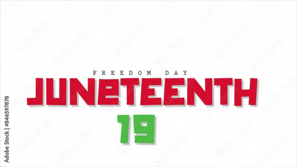 Juneteenth Freedom Day on June 19 and Juneteenth text, motion graphics animation with white ...