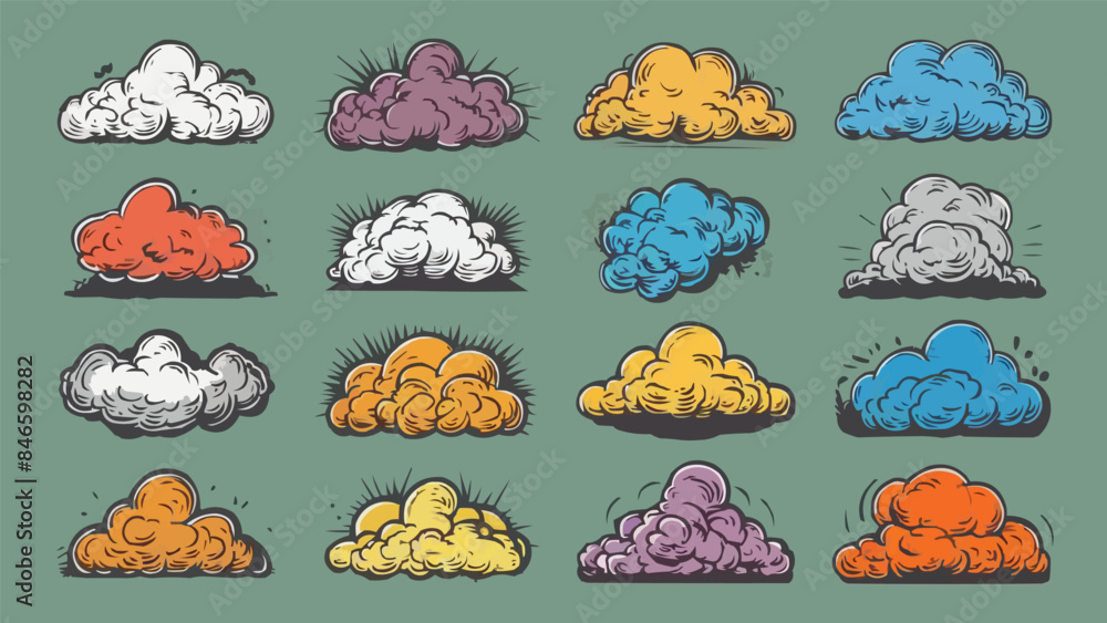 Cartoon smoke clouds. Comic smoke flows, dust, smog and smoke steaming ...