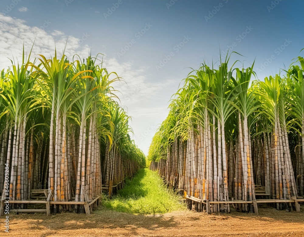 Rows of giant sugar cane stalks, vibrant and towering, showcasing their ...
