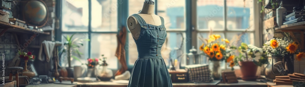 Vintage dressmakers mannequin in a cozy, cluttered studio, natural ...
