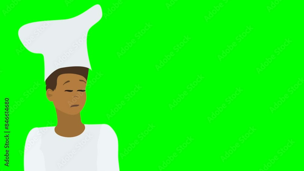 Animated or cartoon character, man or guy chef wearing chef's hat lip ...