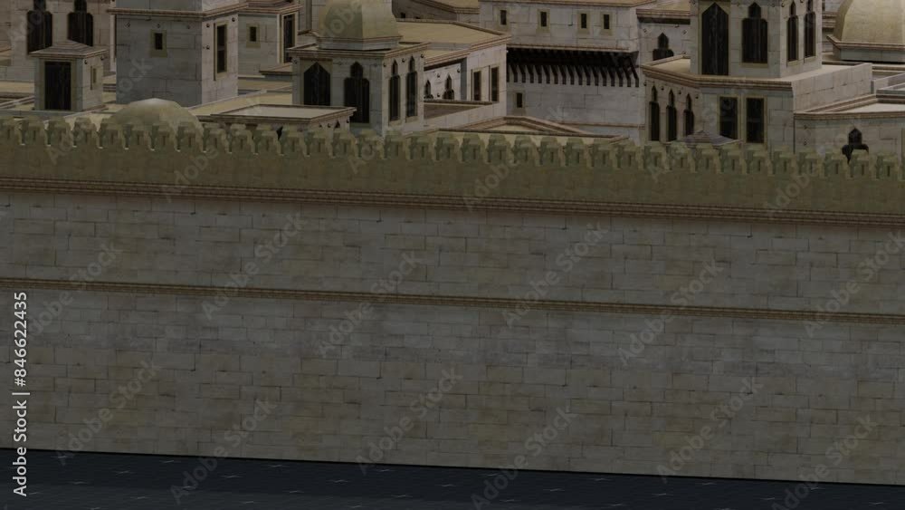 Generic old Arab city with walls, arches, domes and towers 3D looping ...