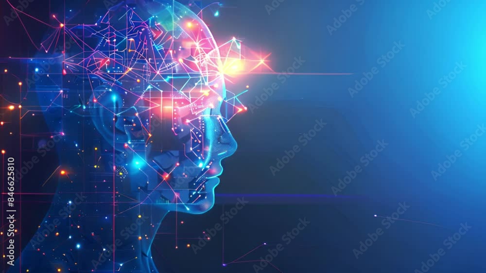 Artificial intelligence brain animation. Futuristic human brain interface concept. Robotic ...