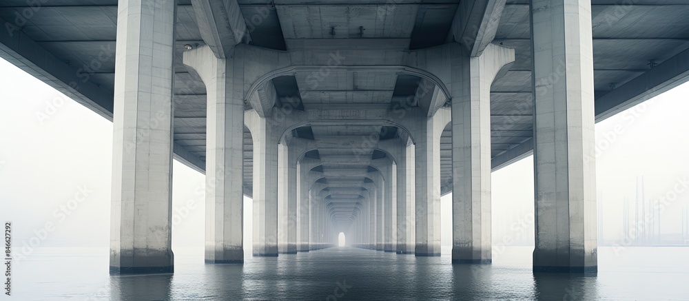 Explore the massive concrete bridge pillars from below, capturing the ...