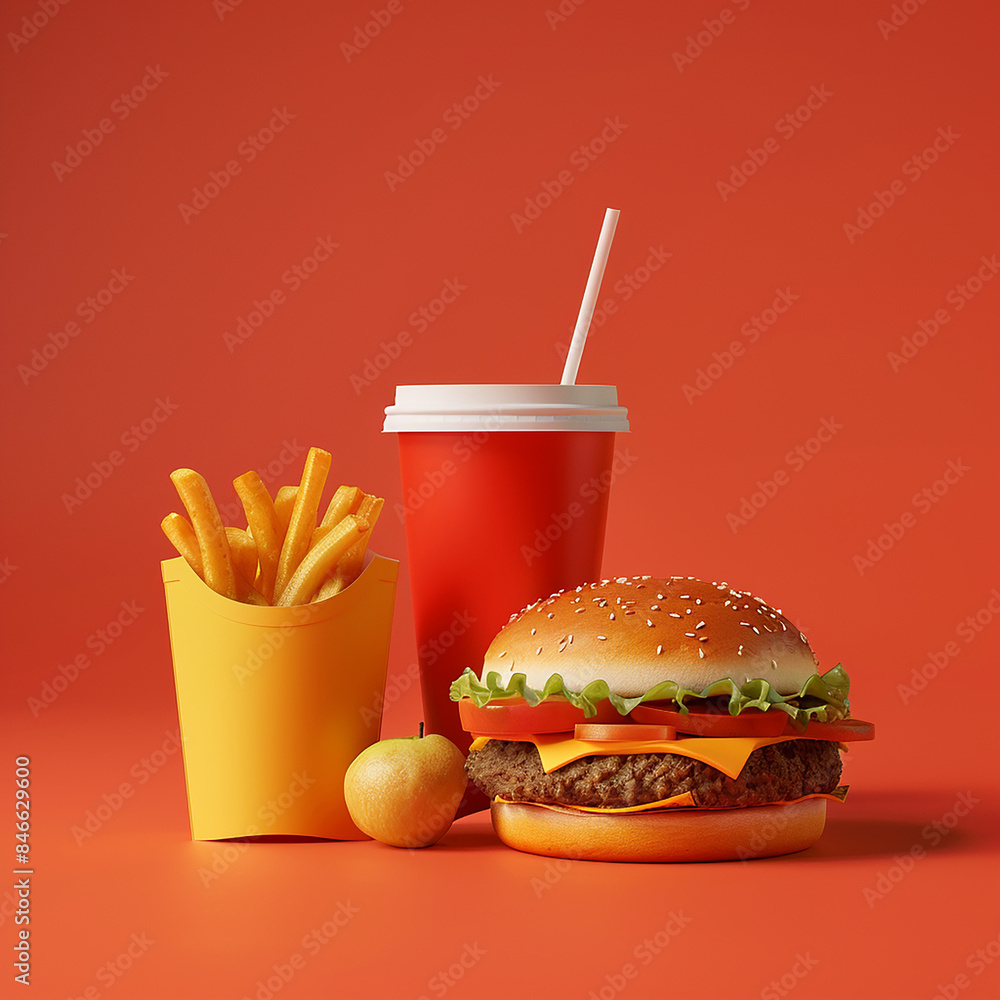 3d rendered photos of flat lay of fast food, empty space for text on ...