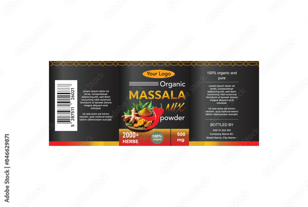 spicy masala label design, turmeric label design, dry chili powder ...