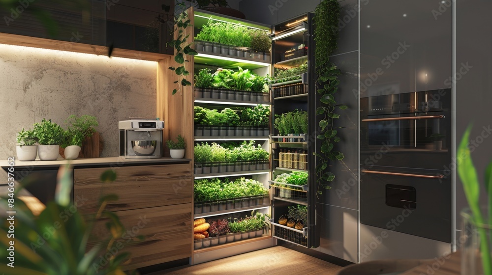 Green Elegance Modern Kitchen with Indoor Vertical Farming Unit and ...