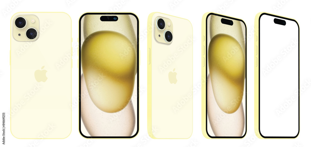 Set of Smart phone Apple iPhone 15 in different sides, in official ...