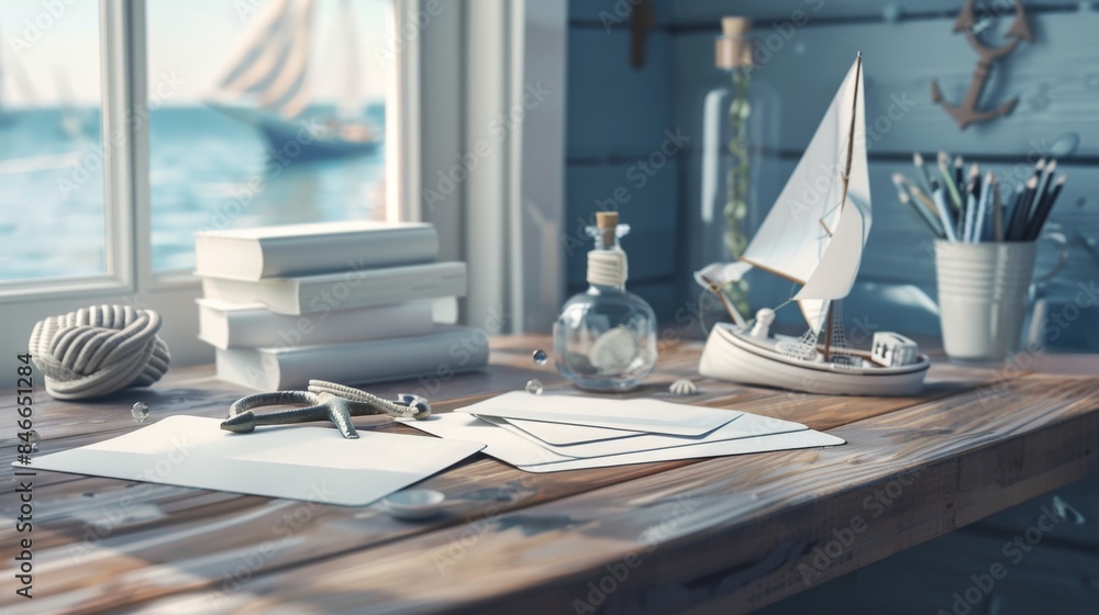 Maritime Mastery NauticalThemed Event Planner's Desk with Ship in a ...