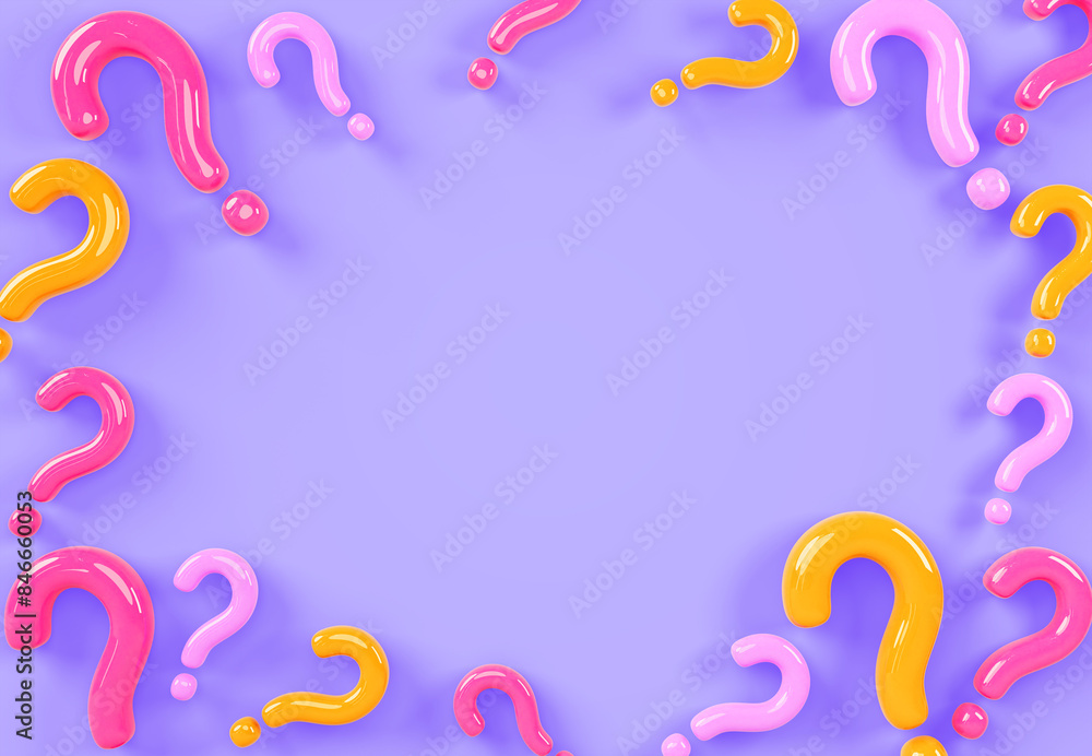 3d color question marks frame on purple render background. Concept of ...